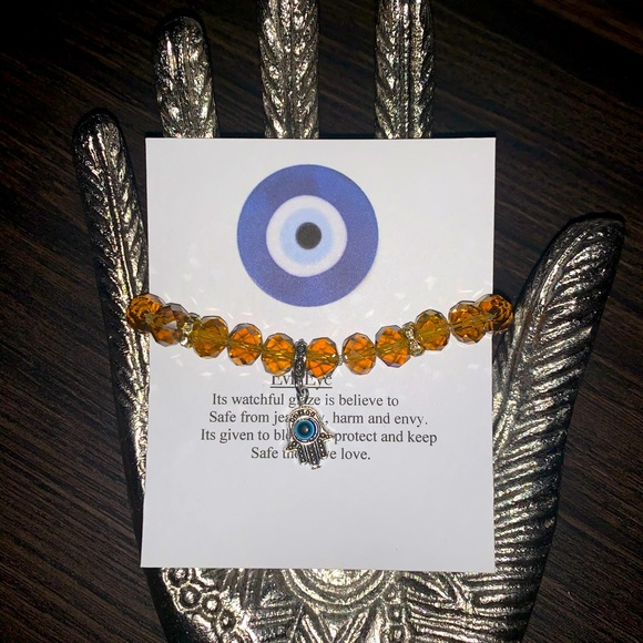 Jewelry | Orange Bead Evil Eye Bracelet | Poshmark